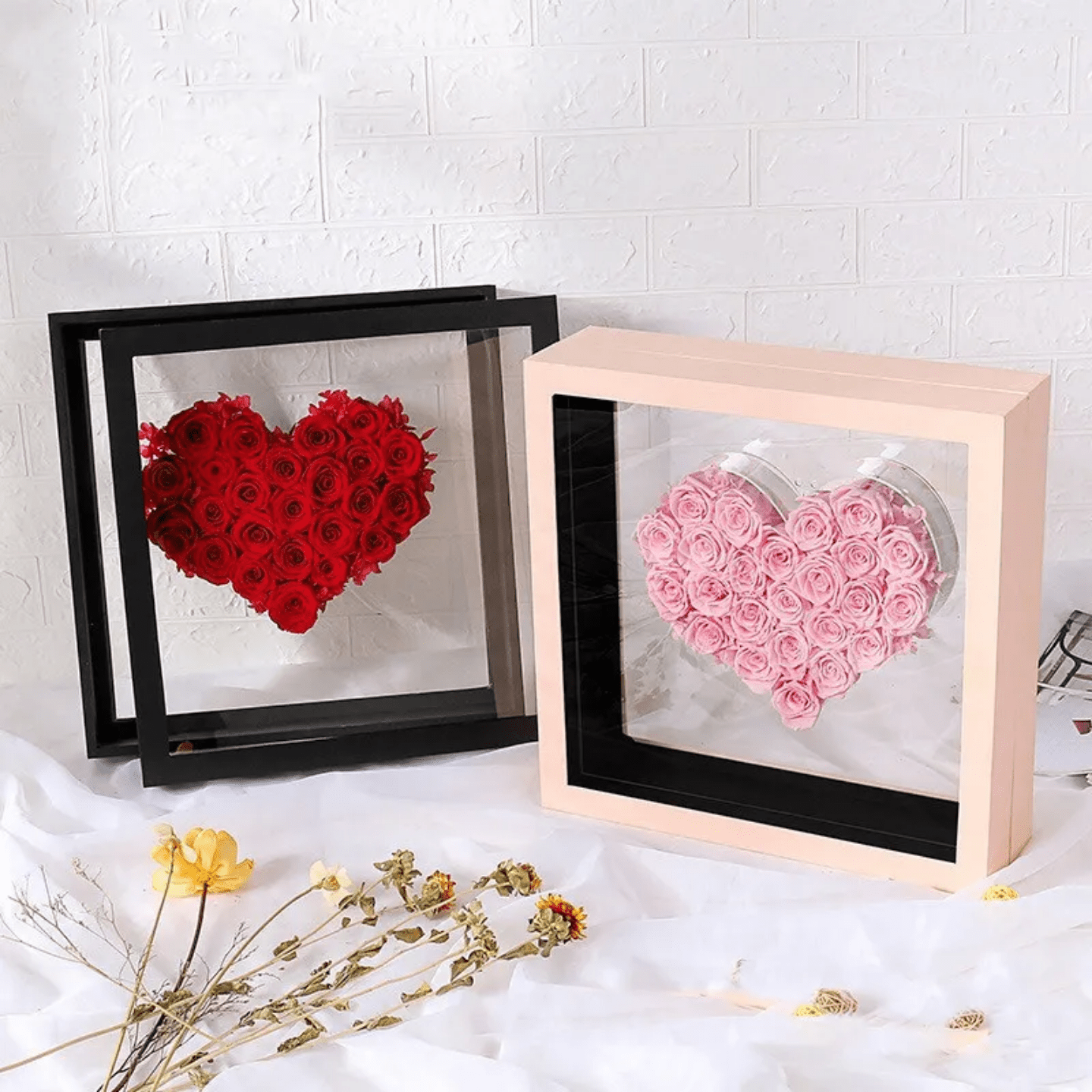 Acrylic Floating Heart Frame Flower Gift Box – Elegant Supply