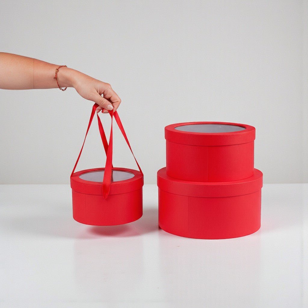 Round Gift Box with Clear Lid and Handle | Elegant Supply