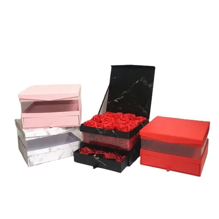 Square PVC Flower Gift Box with Clamshell Lid and Drawer | Elegant ...